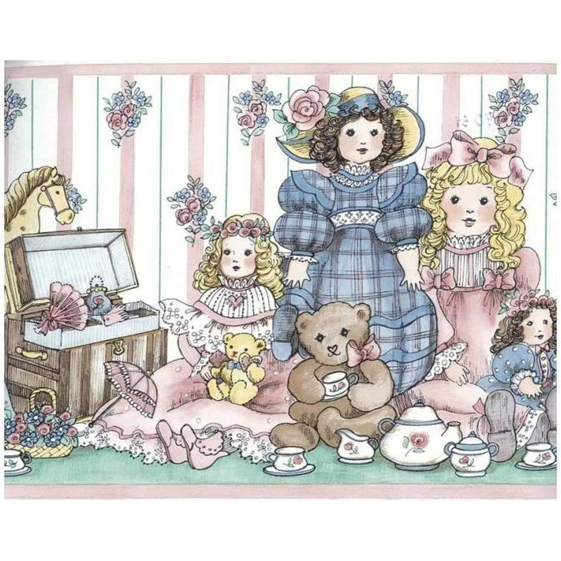 Harriet Bee Filoteo Dolls Pink 15' L x 9" W Wallpaper Border | Wayfair